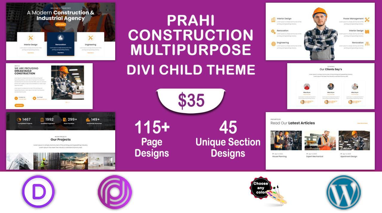 Divi Prahi Construction Multipurpose Child Theme - Divi Professional