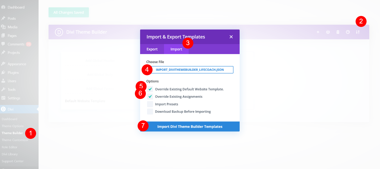 How to import divi layout - One Page - Divi Professional