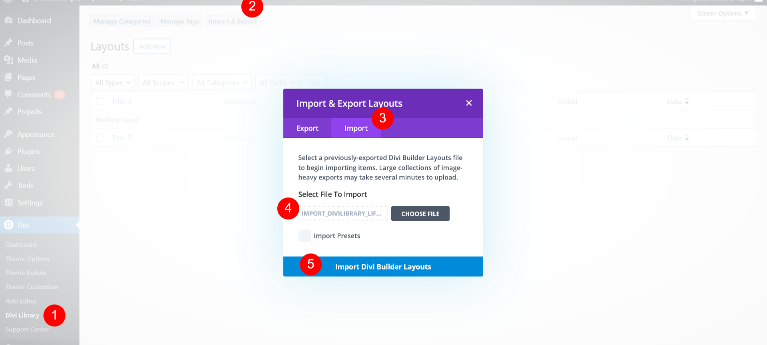 How to import divi layout - One Page - Divi Professional