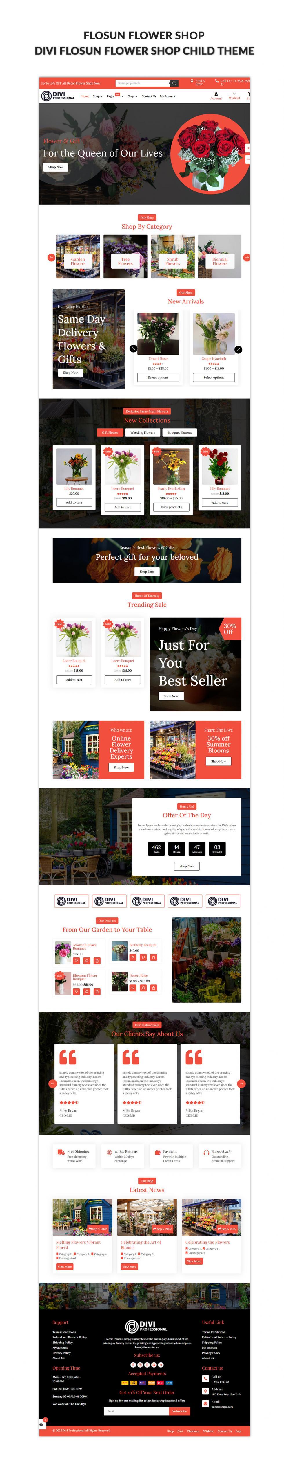 Divi Flower Shop WooCommerce Theme - Divi Professional